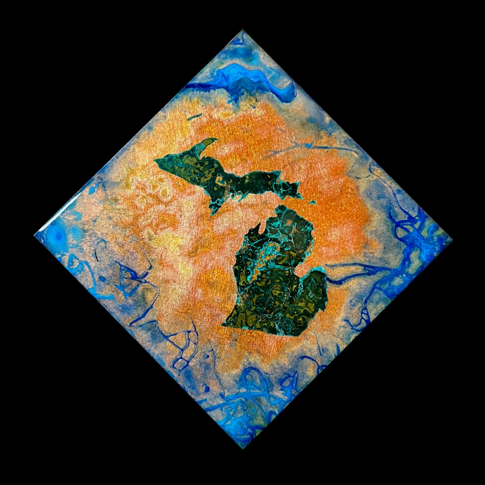 4x4 Inverted Michigan Copper & Stone Coaster (Green) | A State Of Copper